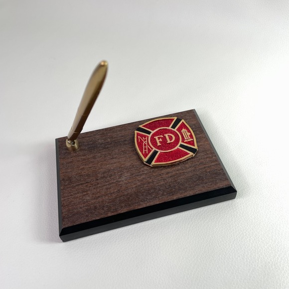 Roberts Company | Office | Vintage Fire Department Wood Desk Pen Set ...